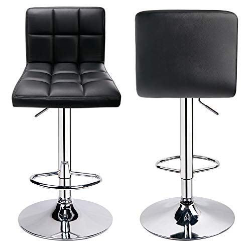 Leopard Bar Stools, Modern PU Leather Adjustable Swivel Bar Stool with Back, Set of 2 (Black)