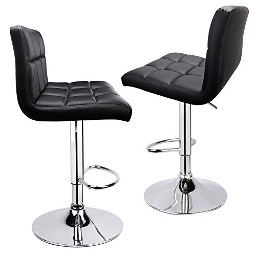 Leopard Bar Stools, Modern PU Leather Adjustable Swivel Bar Stool with Back, Set of 2 (Black)