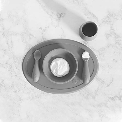 ezpz Tiny Bowl - 100% Silicone Suction Bowl with Built-in Placemat for First Foods + Baby Led Weaning - Fits on All Highchair Trays - 6 Months+ (Gray)