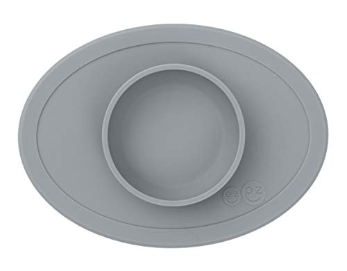 ezpz Tiny Bowl - 100% Silicone Suction Bowl with Built-in Placemat for First Foods + Baby Led Weaning - Fits on All Highchair Trays - 6 Months+ (Gray)