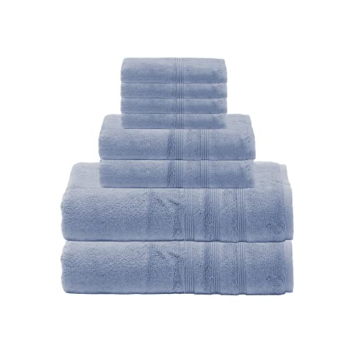 Mosobam 700 GSM Luxury Bamboo Viscose 8pc Large Oversized Bathroom Set, Allure Blue, 2 Bath Towels 30X58 2 Hand Towels 16X30 4 Face Washcloths (Wash Cloth) 13X13, Turkish Towel Sets, Quick Dry