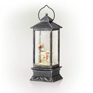 alpine corporation qva126sl lantern snowman snow globe holiday décor, black