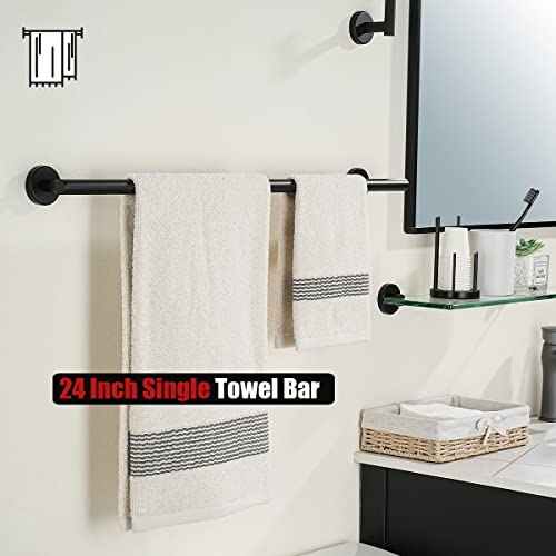 JQK Black Towel Bar, 24 Inch 304 Stainless Steel Thicken 0.8mm Towel Rack Bathroom, Towel Holder Matte Black Wall Mount, Total Length 27 Inch, TB110L24-PB