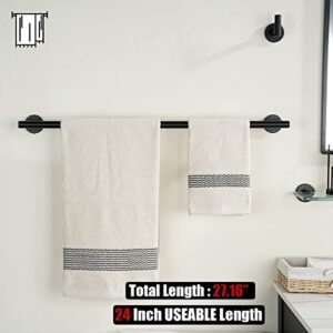 JQK Black Towel Bar, 24 Inch 304 Stainless Steel Thicken 0.8mm Towel Rack Bathroom, Towel Holder Matte Black Wall Mount, Total Length 27 Inch, TB110L24-PB