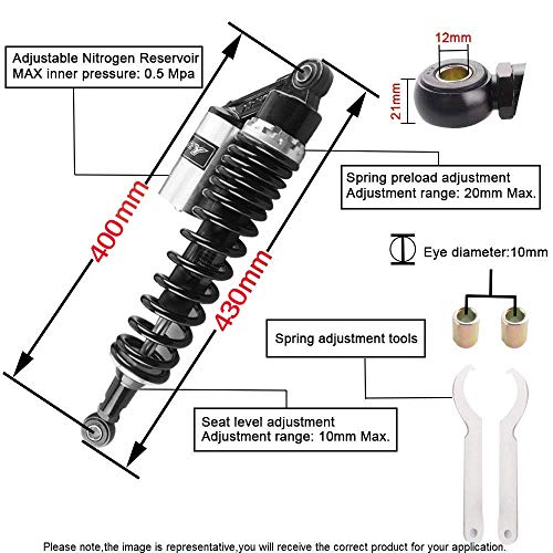 Luckmart Motorcycle 15.75inch 400mm Shock Absorbers Rear Suspension Heavy Duty Universal for Honda Suzuki Yamaha Kawasaki ATV Go Kart Quad Dirt Sport Bikes Black Silver (1pair)