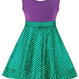 Funna Mermaid Costume for Girls Mommy and Me Princess Dress with Ears Headband, 7-8 Years Purple