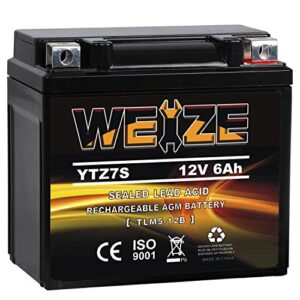 weize ytz7s-bs sealed maintenance free agm battery replacement ytz7s compatible with honda trx450er trx450r atv motorcycle battieres