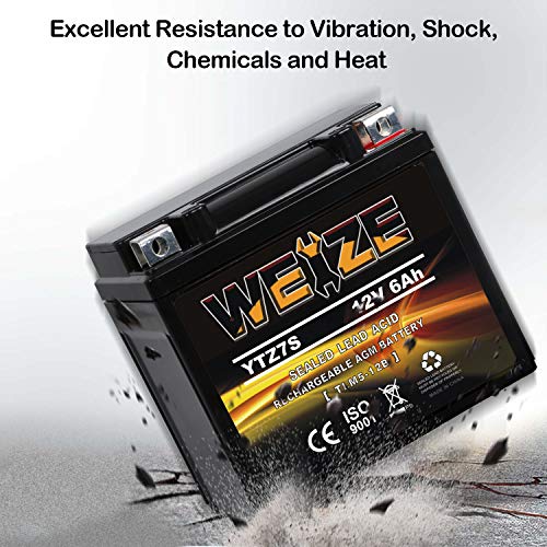 Weize YTZ7S-BS Sealed Maintenance Free AGM Battery Replacement YTZ7S Compatible with Honda TRX450ER TRX450R ATV Motorcycle Battieres