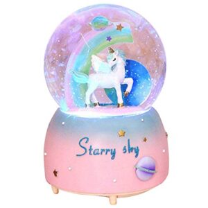 vecu unicorn snow globe for kids, 100 mm snow globe with musics, perfect unicorn music box for girls, granddaughters babies birthday