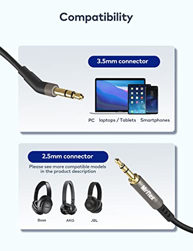 Mr Rex 3.5mm to 2.5mm Aux Cable Cord for Bose 700 QuietComfort QC45 QC35II QC35 QC25 Noise Cancelling Headphones, JBL E45BT E55BT E65BTNC Bluetooth Earphone, Audio Replacement Wire (1-Pack, 5FT)