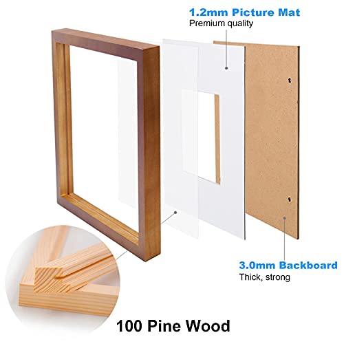 Egofine 11x14 Picture Frames 4 Pack Display Pictures 5x7/8x10 with Mat or 11x14 Without Mat Made of Solid Wood Covered by Plexiglass for Table Top Display and Wall Mounting Photo Frame, Light Brown