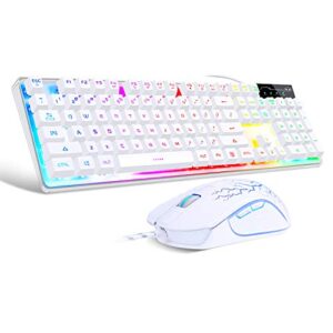 gaming keyboard and mouse combo, k1 rgb led backlit keyboard with 104 key computer pc gaming keyboard for pc/laptop(white)