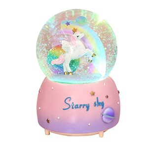 vecu unicorn snow globe for kids, 80 mm snow globe with musics, perfect unicorn music box for granddaughters babies birthday