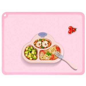 silicone kids placemat, non-slip reusable placemats for kids, baby dining food mat for children baby toddler, baby pink