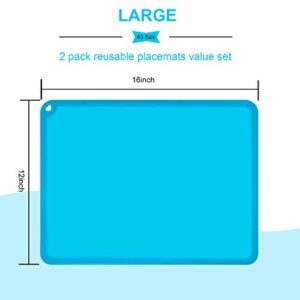 Silicone Non-Slip Kids Placemat, Reusable Placemat for Kids Baby Toddlers, BPA Free Children’s Dining Food Mat - Blue