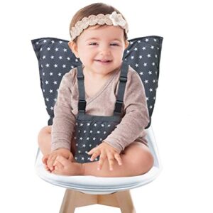 portable baby high chair safety seat harness for toddler, baby travel essential easy high booster seat cover for infant eating feeding camping with adjustable straps shoulder belt,holds up to 38lbs.