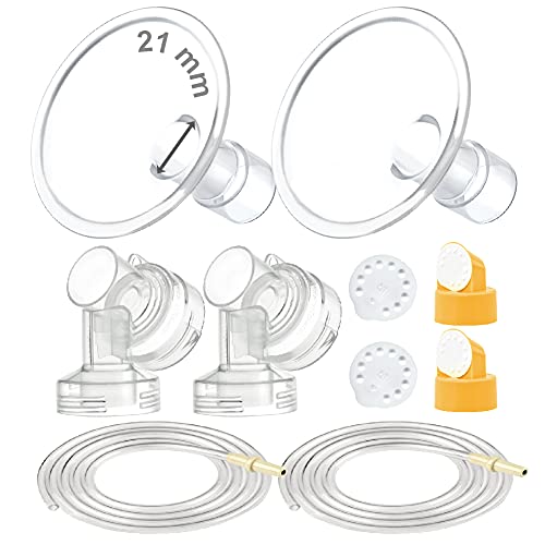 Maymom Breast Pump Kit Compatible with Medela Pump in Style Advanced Pump; 2xTwo-Piece 21mm Breastshield, 2 Valve, 4 Membrane, 2 Replacement Tubing; Replacement Part for Medela Shield, Medela Valve