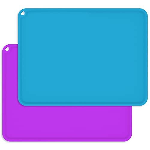 Kids Placemats, Silicone Baby Placemats for Kids Toddler Children Reusable Non-Slip Table Mats, Baby Food Mats for Restaurant, 2 Pack, Purple/Blue