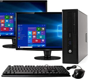 hp elite 800g1 desktop computer package - intel quad core i5 3.3ghz, 16gb ram, 240gb ssd 2tb hdd, windows 10 pro, dual 19 inch monitors, keyboard, mouse (renewed)