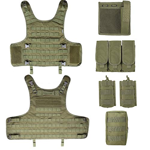 MGFLASHFORCE Tactical Airsoft Vest Adjustable Modular Paintball Vest (Green)