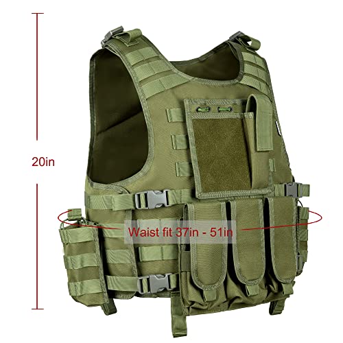 MGFLASHFORCE Tactical Airsoft Vest Adjustable Modular Paintball Vest (Green)