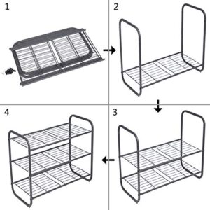 MAX Houser 3-Tier Metal Shoe Rack, Free Standing Shoe Storage Organizer, Wire Grid Shoe Tower for Closet Bedroom, Entryway, Gunmetal