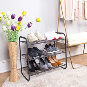 MAX Houser 3-Tier Metal Shoe Rack, Free Standing Shoe Storage Organizer, Wire Grid Shoe Tower for Closet Bedroom, Entryway, Gunmetal