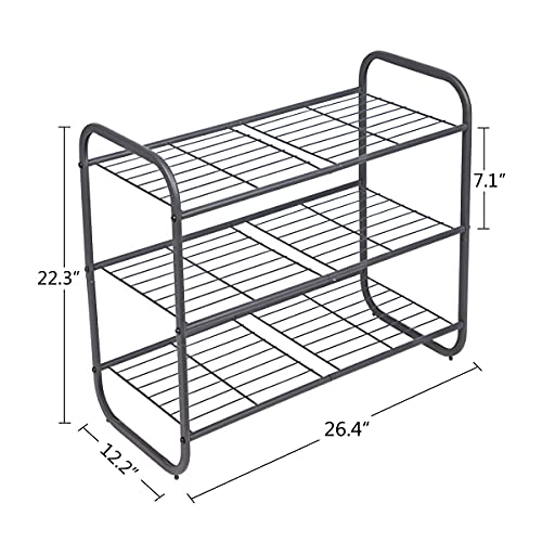 MAX Houser 3-Tier Metal Shoe Rack, Free Standing Shoe Storage Organizer, Wire Grid Shoe Tower for Closet Bedroom, Entryway, Gunmetal