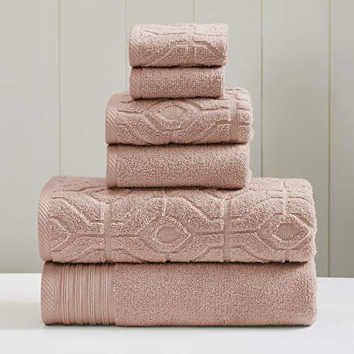 Amrapur Overseas 6-Piece Yarn Dyed Diamond Gate Jacquard Towel Set Rose