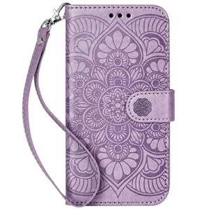 ateeky iphone xr wallet case, mandala flower pattern,[stand feature] protective pu leather flip cover with credit card slot[side cash pocket][magnetic closure] (purple)