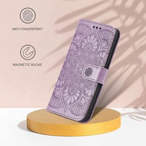 Ateeky iPhone XR Wallet Case, Mandala Flower Pattern,[Stand Feature] Protective PU Leather Flip Cover with Credit Card Slot[Side Cash Pocket][Magnetic Closure] (Purple)