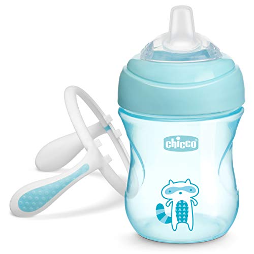 Chicco 7oz. Transition Sippy Cup with Silicone Spout and Spill-Free Lid | Calibration Markings | Removable Handles | Top-Rack Dishwasher Safe | Easy to Hold with Ergonomic Indents |Blue| 4+ Months