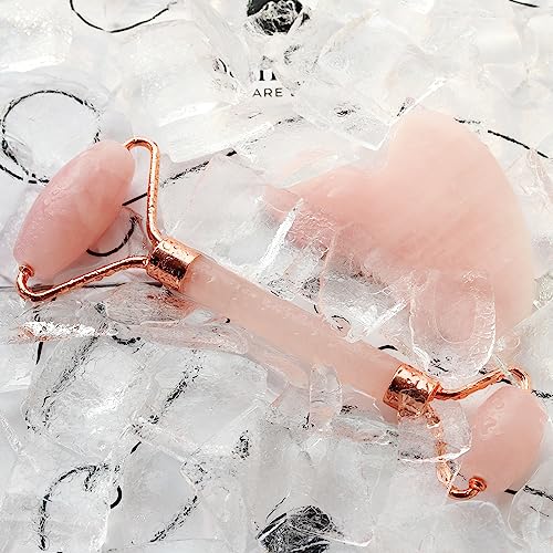 BAIMEI Jade Roller & Gua Sha, Face Roller, Facial Beauty Roller Skin Care Tools, Massager for Face, Eyes, Neck, Body Muscle Relaxing and Relieve Fine Lines and Wrinkles - Rose Quartz