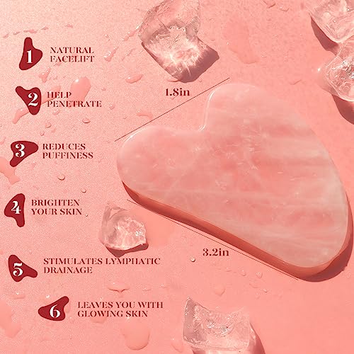 BAIMEI Jade Roller & Gua Sha, Face Roller, Facial Beauty Roller Skin Care Tools, Massager for Face, Eyes, Neck, Body Muscle Relaxing and Relieve Fine Lines and Wrinkles - Rose Quartz