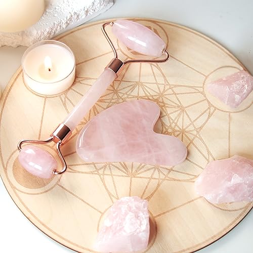 BAIMEI Jade Roller & Gua Sha, Face Roller, Facial Beauty Roller Skin Care Tools, Massager for Face, Eyes, Neck, Body Muscle Relaxing and Relieve Fine Lines and Wrinkles - Rose Quartz