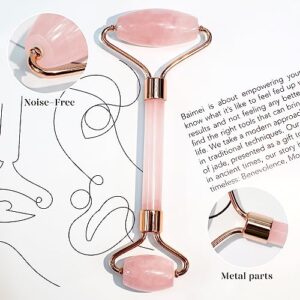 BAIMEI Jade Roller & Gua Sha, Face Roller, Facial Beauty Roller Skin Care Tools, Massager for Face, Eyes, Neck, Body Muscle Relaxing and Relieve Fine Lines and Wrinkles - Rose Quartz