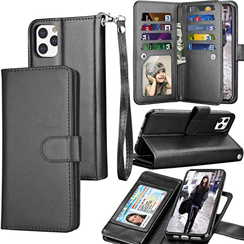 Tekcoo Wallet Case for iPhone 11 Pro Max (6.5 inch) 2019 Luxury ID Cash Credit Card Slots Holder Carrying Pouch Folio Flip PU Leather Cover [Detachable Magnetic Hard Case] Lanyard - Black