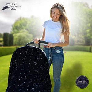 Cotton Nursing Cover - Large Breastfeeding Cover with Built-in Burp Cloth & Pocket - Soft, Breathable, Chemical-Free, 360° Coverage, Black Nursing Cover for Breastfeeding by San Francisco Baby