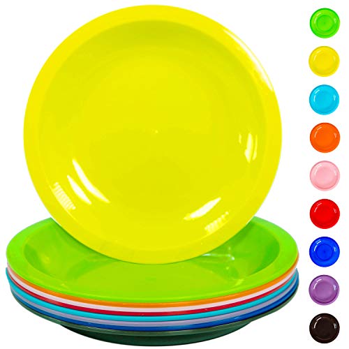 Youngever 54 pcs Plastic Kids Dinnerware Set of 9 in 9 Assorted Colors, Toddler Dining Set, Cups, Kids Plates, Kids Bowls, Flatware Set, Kids Dishes Set