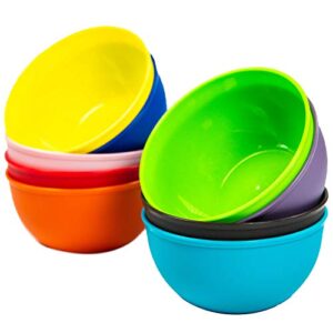 Youngever 54 pcs Plastic Kids Dinnerware Set of 9 in 9 Assorted Colors, Toddler Dining Set, Cups, Kids Plates, Kids Bowls, Flatware Set, Kids Dishes Set