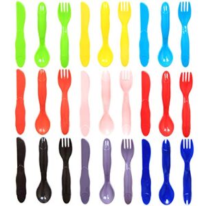 Youngever 54 pcs Plastic Kids Dinnerware Set of 9 in 9 Assorted Colors, Toddler Dining Set, Cups, Kids Plates, Kids Bowls, Flatware Set, Kids Dishes Set