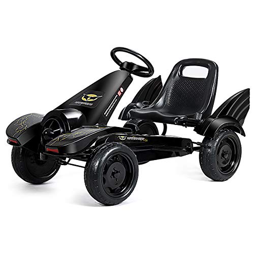 Costzon Kids Pedal Go Kart, Pedal Powered Ride on Car Toy, Children's 4 Wheels Riding Car w/Adjustable Seat, Foot Pedal, for Boys & Girls Age 3 to 8 Years Old, Indoor & Outdoor (Carbon Black Turbine)