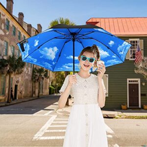 LANBRELLA Umbrella Reverse Travel Umbrellas Windproof Compact Folding - Blue Sky Clouds