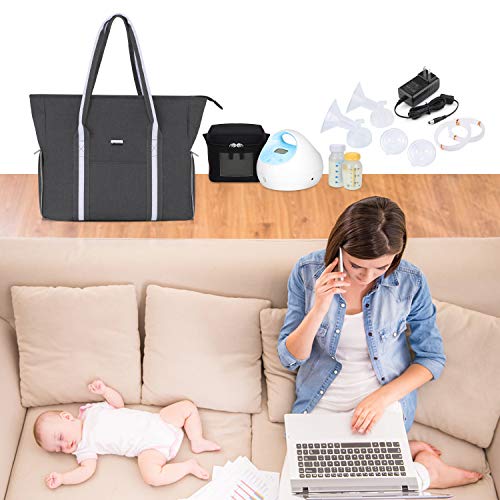 Yarwo Breast Pump Bag with Laptop Sleeve, Portable Travel Tote Bag for Most Major Breast Pump and Cooler Bag, Great for Working Nursing Moms, Black