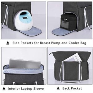 Yarwo Breast Pump Bag with Laptop Sleeve, Portable Travel Tote Bag for Most Major Breast Pump and Cooler Bag, Great for Working Nursing Moms, Black