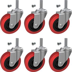 6 Pack Creeper Wheels 2.5 Inch Heavy Duty Swivel Caster Wheel Creeper Service Cart Stool Post Mount, M10 (Around 3/8") x 1" Metric Threaded Stem Casters Wheels Replacement