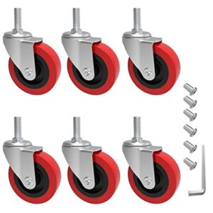 6 Pack Creeper Wheels 2.5 Inch Heavy Duty Swivel Caster Wheel Creeper Service Cart Stool Post Mount, M10 (Around 3/8") x 1" Metric Threaded Stem Casters Wheels Replacement