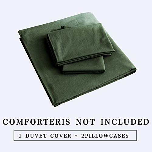 ECOCOTT 3 Pieces Duvet Cover Set King 100% Washed Cotton 1 Duvet Cover with Zipper and 2 Pillowcases, Ultra Soft and Easy Care Breathable Cozy Simple Style Bedding Set (Avocado Green)