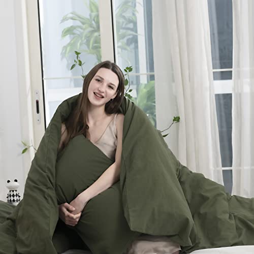 ECOCOTT 3 Pieces Duvet Cover Set Queen 100% Washed Cotton 1 Duvet Cover with Zipper and 2 Pillowcases, Ultra Soft and Easy Care Breathable Cozy Simple Style Bedding Set (Avocado Green)