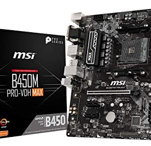 MSI ProSeries AMD Ryzen 2ND and 3rd Gen AM4 M.2 USB 3 DDR4 D-Sub DVI HDMI Micro-ATX Motherboard (B450M PRO-VDH Max)